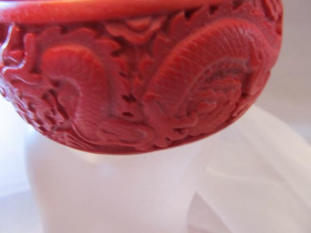 Older Vintage Chinese Carved Deep Red Cinnabar Dragon… - Gem