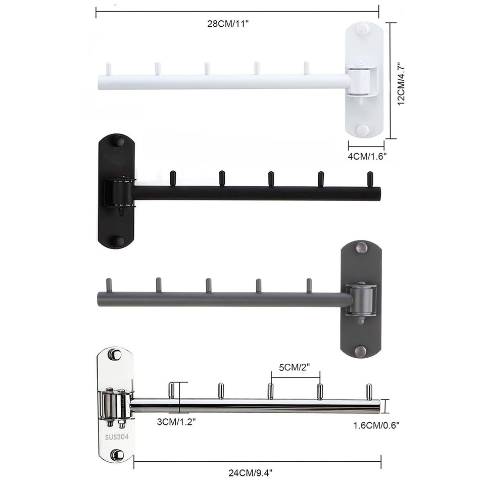 Folding Wall Mounted Clothes Hanger Rack with Swing Arm Stainless Steel ...