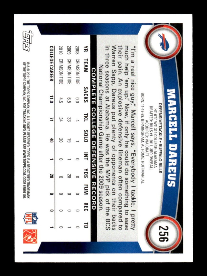 2011 Topps Marcell Dareus #256 RC | eBay