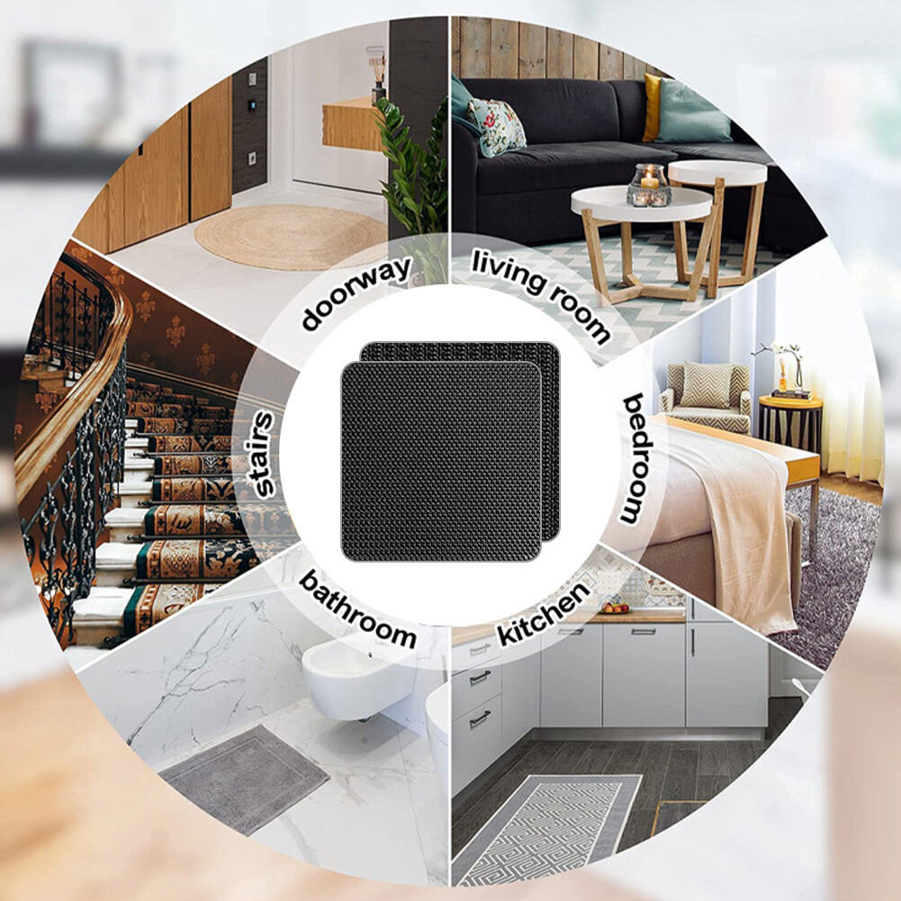 10pcs Square Reusable Hook And Loop Non Slip Rug Gripper Washable Keep ...