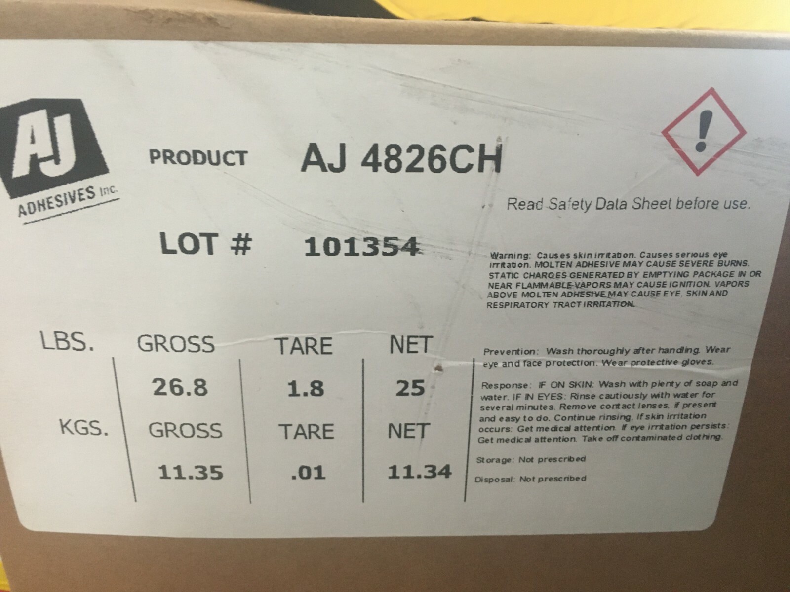 AJ ADHESIVES HOT MELT ADHESIVE GLUE approx 25 lbs case box carton ...