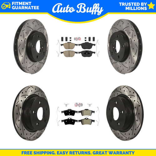 Front Rear Integrally Molded Pad Drill Slot Disc Brake Rotors Kit For ...