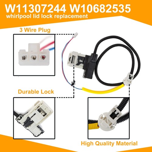 W11307244 W10682535 Washer Lid Lock Assembly (3-Wire) for Whirlpool ...