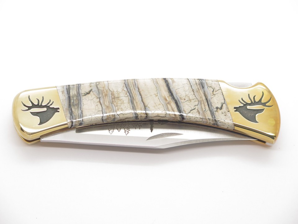 Custom Brian Yellowhorse Buck 110 Elk Scene Lockback Folding Hunter ...
