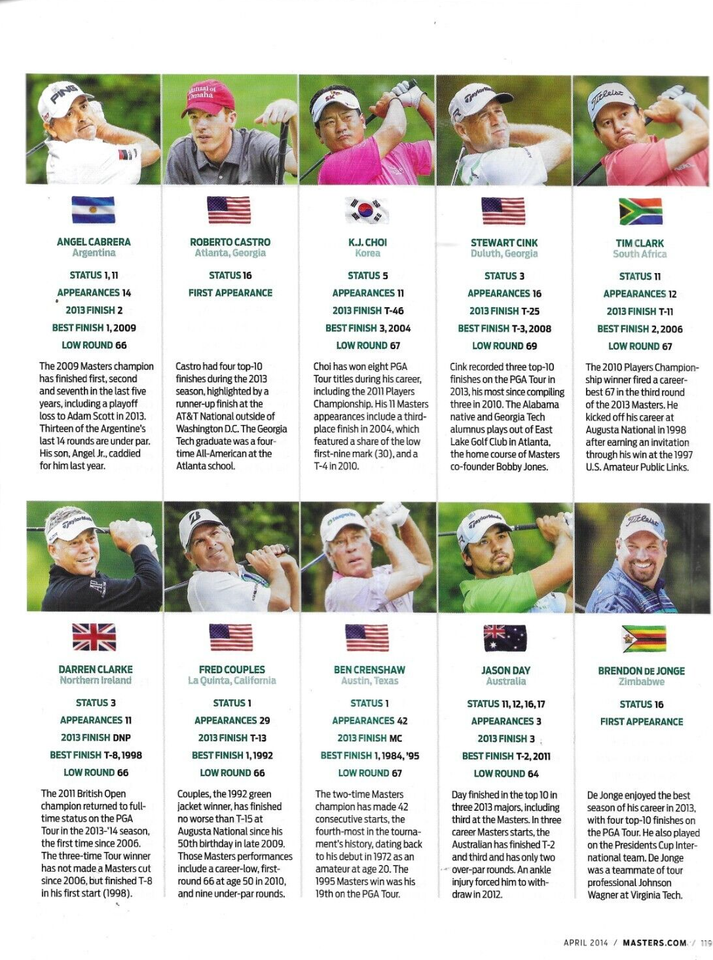 Masters Journal Magazine Best Golf Courses Augusta National Adam Scott ...