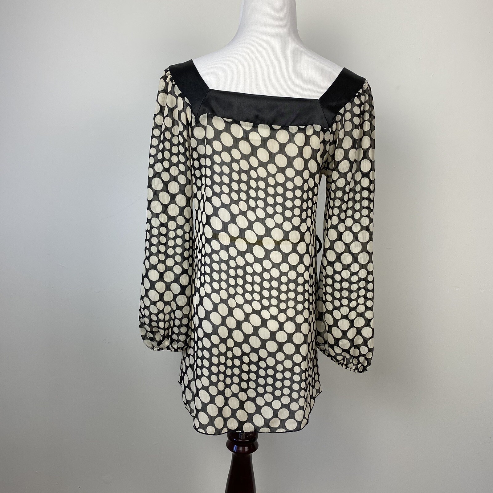 Black And White Polka Dot Sheer Square Neckline Blouse … Gem