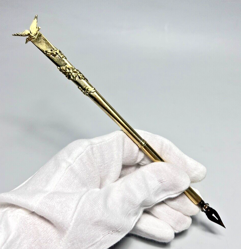19c.Antique French Empire Ormolu Gild Brass Dip Pen Seagull Bird ...