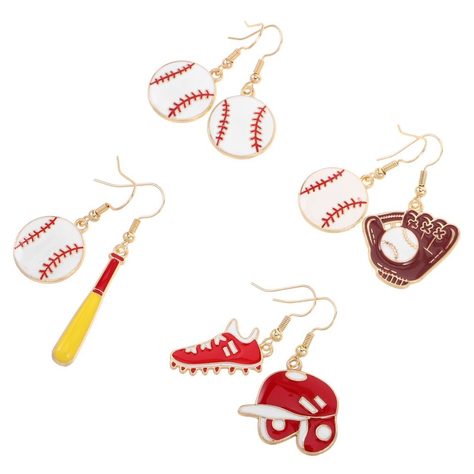 4 Pair Cute Earring for Girlfriend Cool Earrings Baseball Jewelry Women ...
