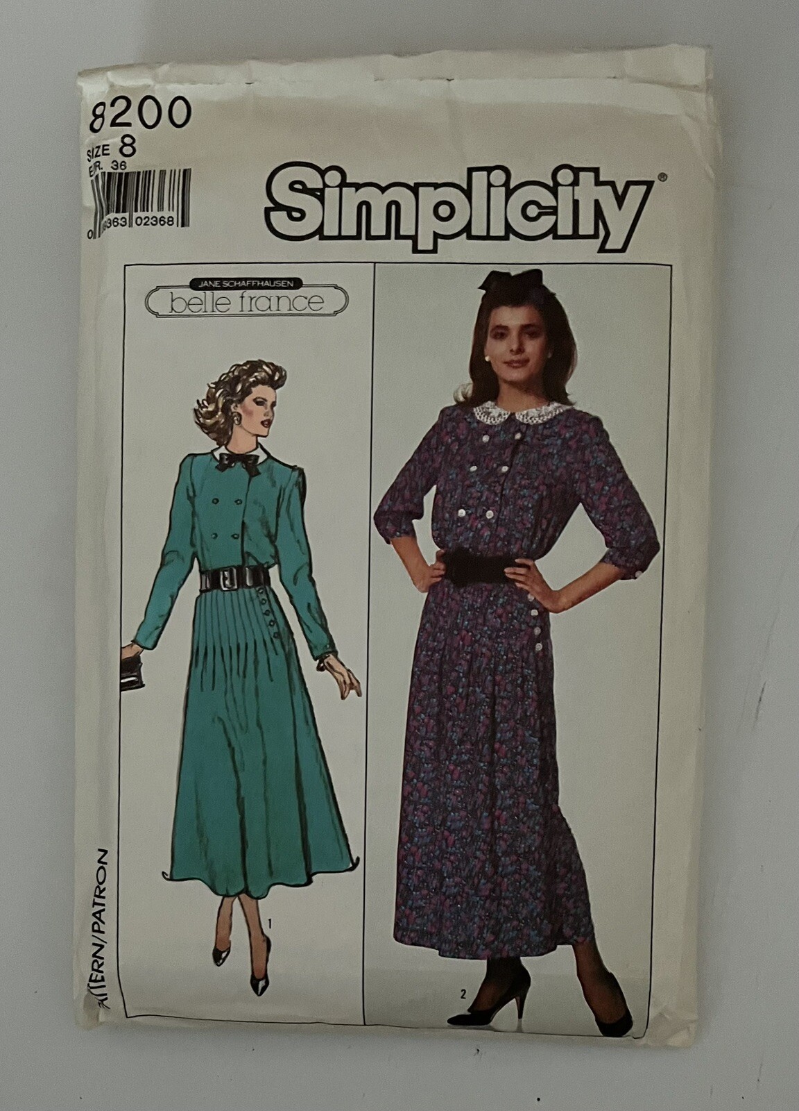 Vintage 1987 Simplicity 8200 Belle France 2 Pc Dress Sewing Pattern ...