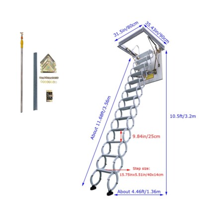 10.5ft White Attic Pull Down Ceiling Ladder 31.5x35.43in Concealed ...