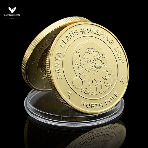 Merry Christmas Gold Coin Santa Claus Souvenirs and Gifts Noel Wishing ...
