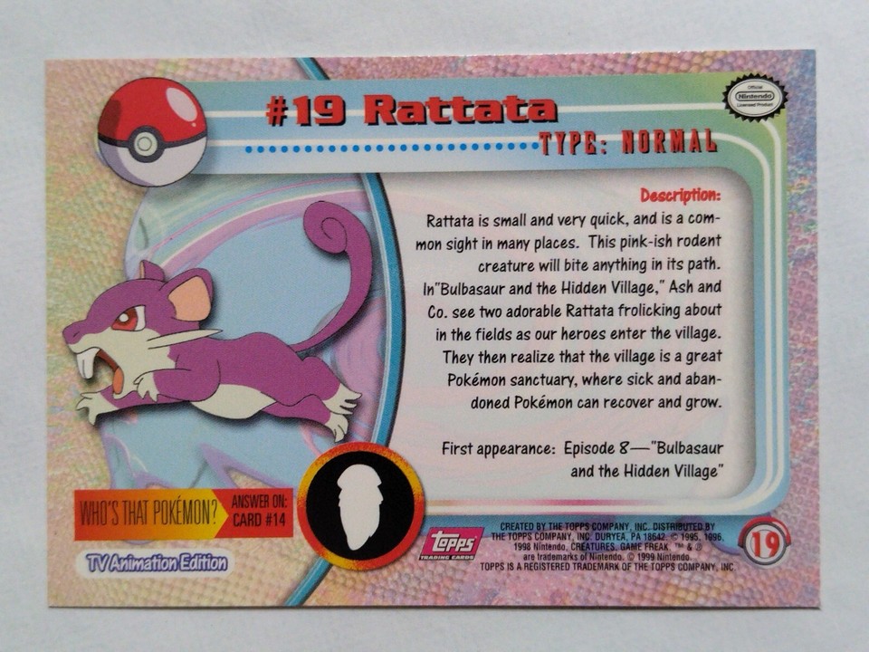 Rattata #19 Pokemon Topps Card Pink Label | eBay