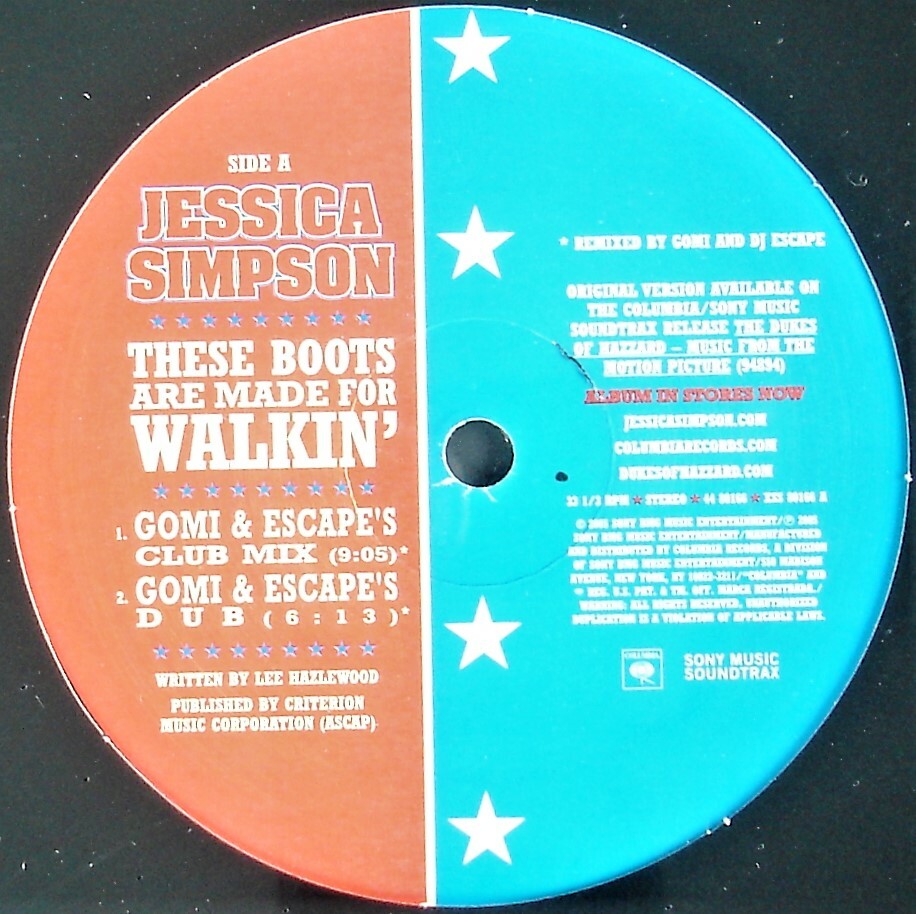 JESSICA SIMPSON "THESE BOOTS ARE MADE FOR WALKIN" 2005 VINYL 12" SINGLE ...