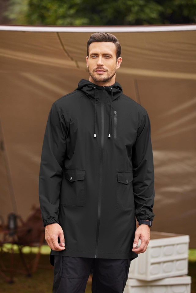 Mens Rain Jacket Waterproof Long Rain Coats For Men Golf Rain Jacket ...
