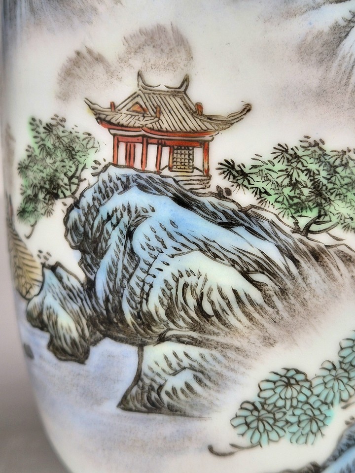 Pair Chinese Porcelain Baluster Vases Hand Painted Landscape Ju Ren ...