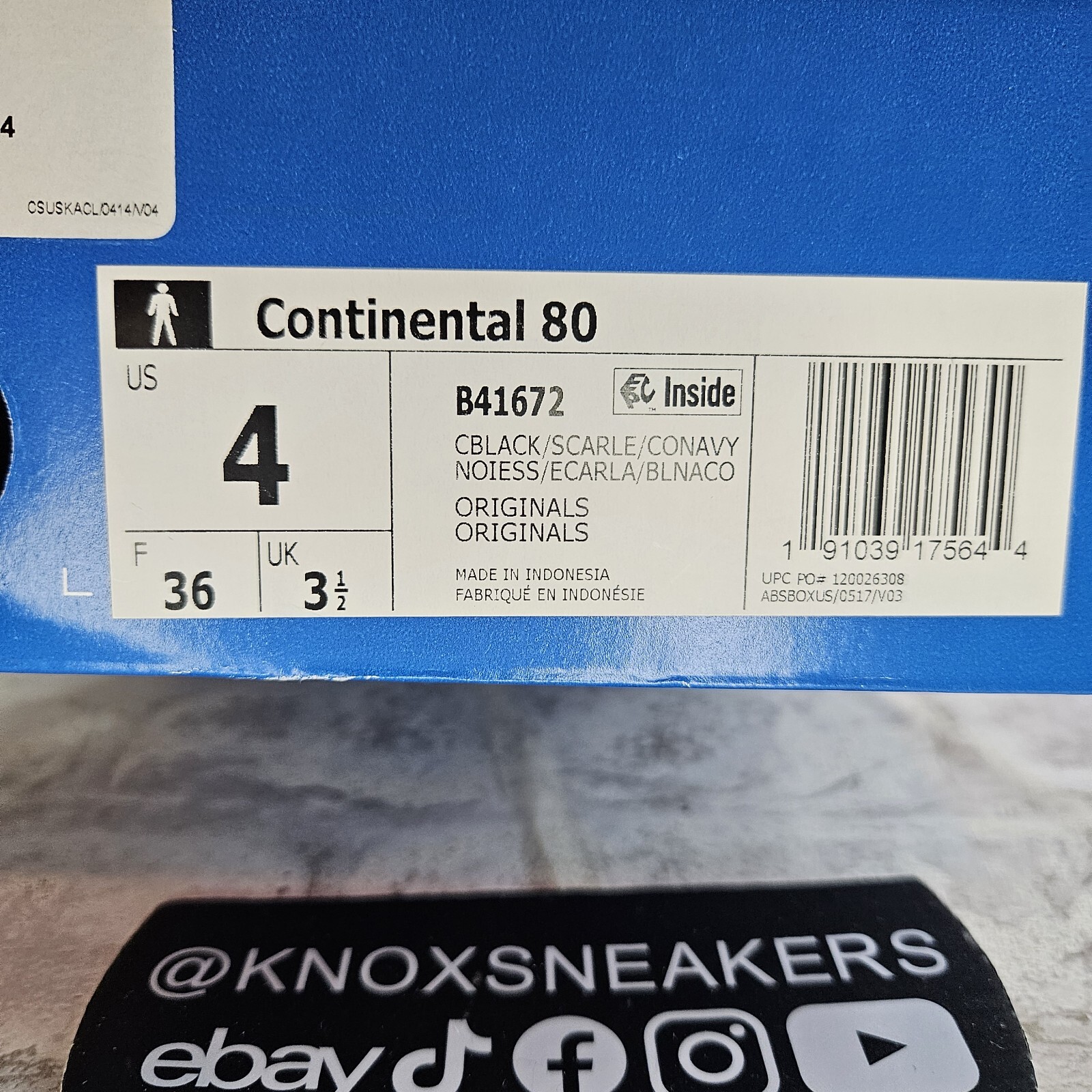 Adidas Continental 80 Black Red Navy Sneaker B41672 Men's Size 4/ Women ...