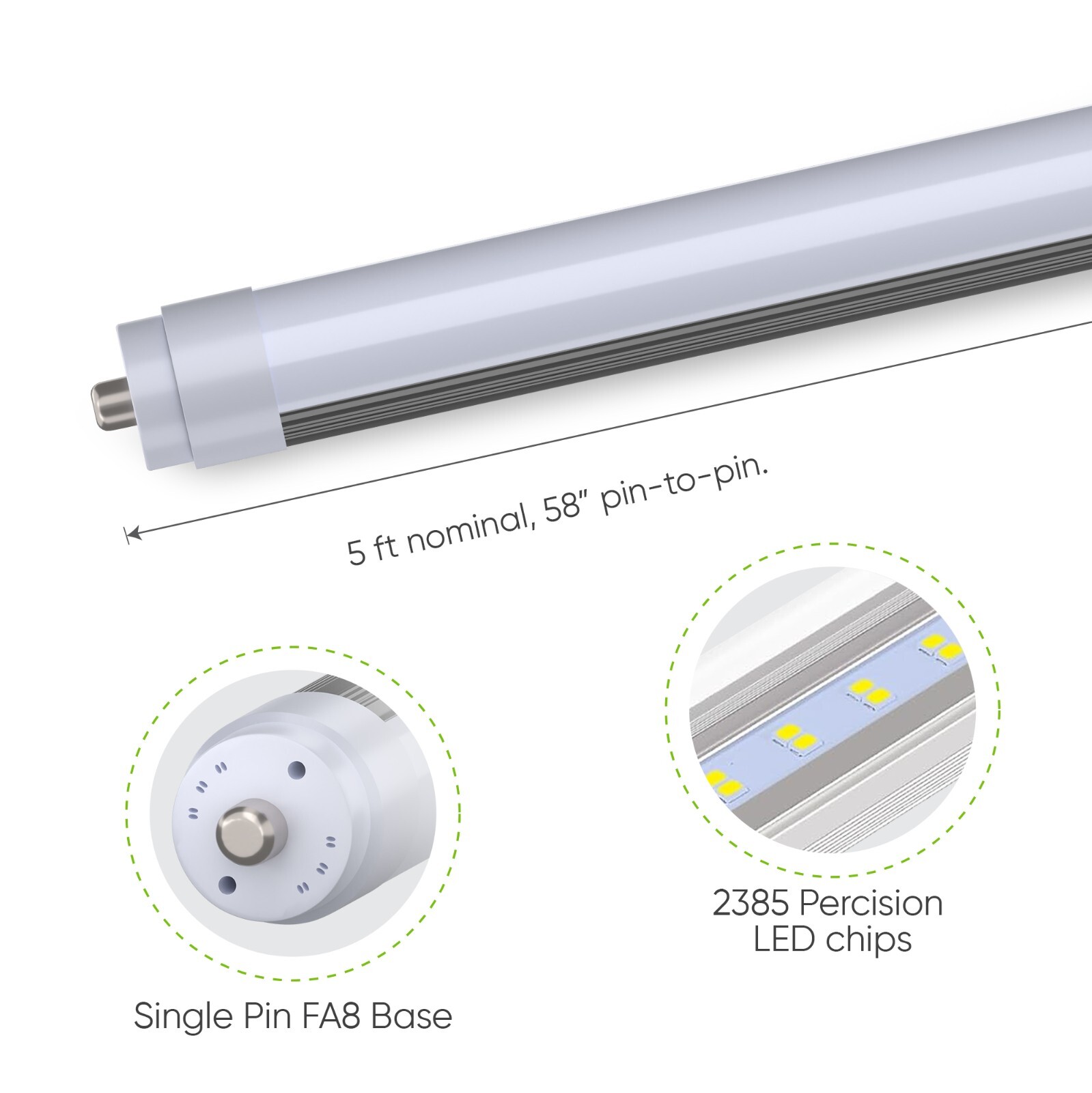 5 ft. T12 Single Pin FA8 LED Type A Plug & Play Replacement for 50W ...