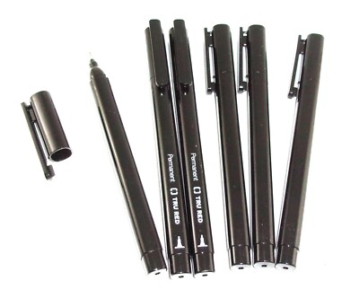 6 Permanent Marker Ultra Fine Tip Pens Black Ink TRU RED Brand | eBay