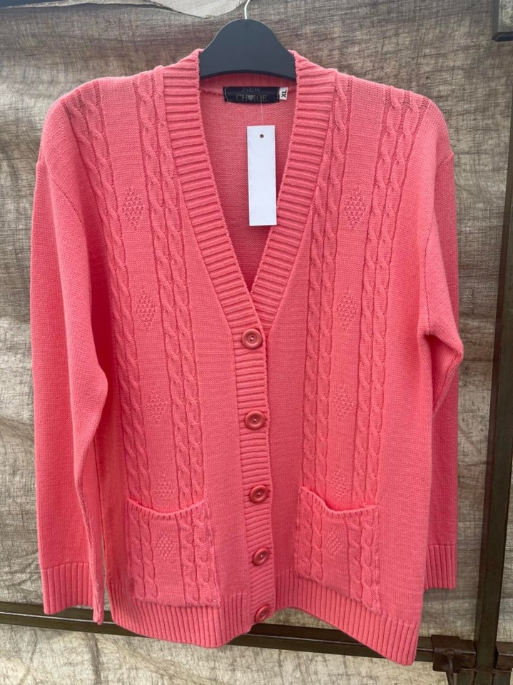 New Womens SIZES 12-20 V NECK 5 BUTTON CABLE KNITTED CARDIGAN WITH ...