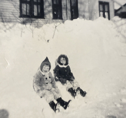 1940s Young Little Girls Playing in the Snow Winter Fun Original Photo ...