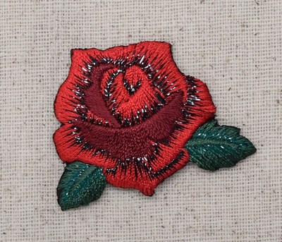 Medium Red Rose - Green Leaves 103109A - Iron on Applique/Embroidered ...