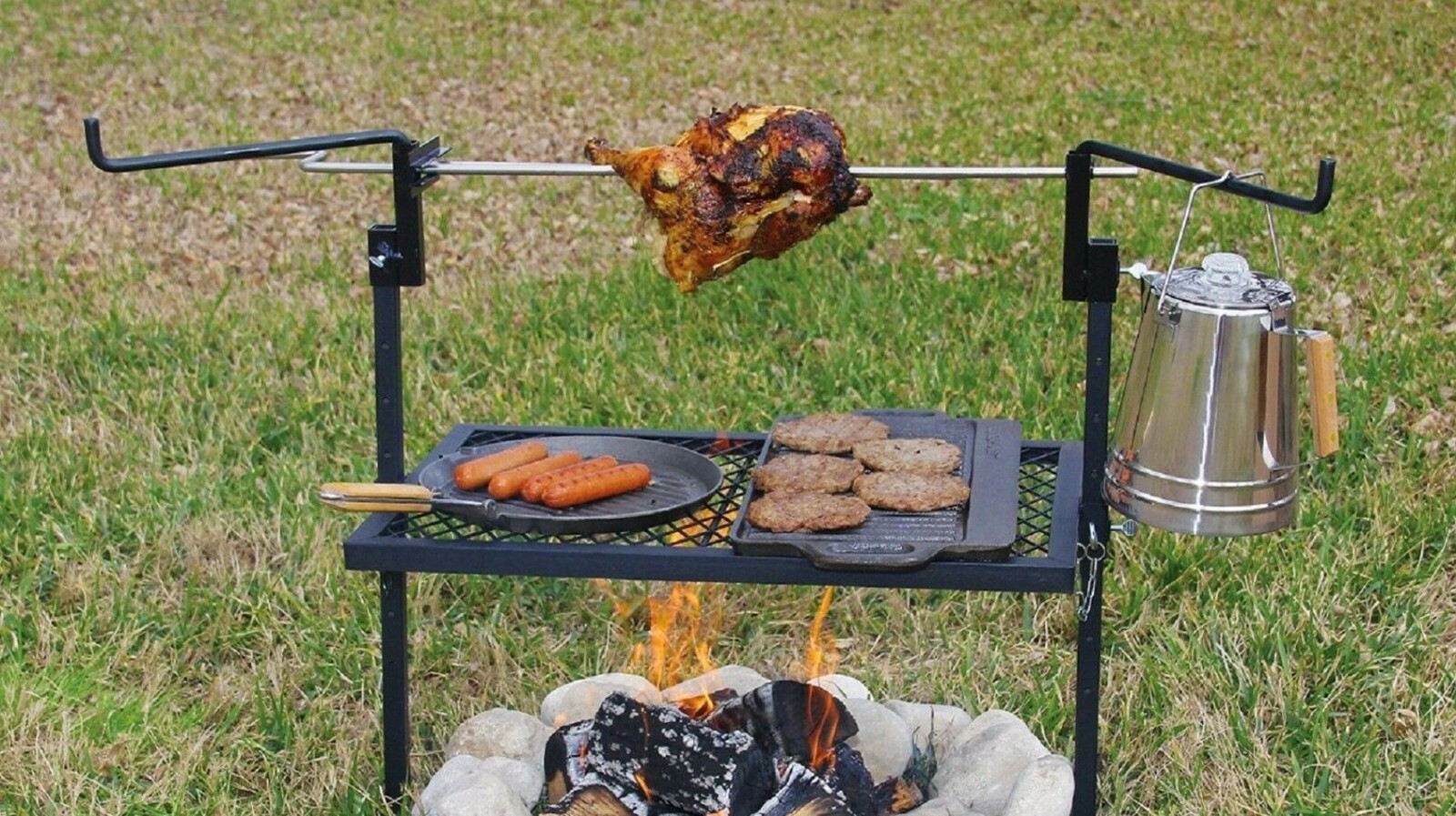 Campfire BBQ Grill Grate Heavy Duty Steel Outdoor Camp Rotisserie Spit ...
