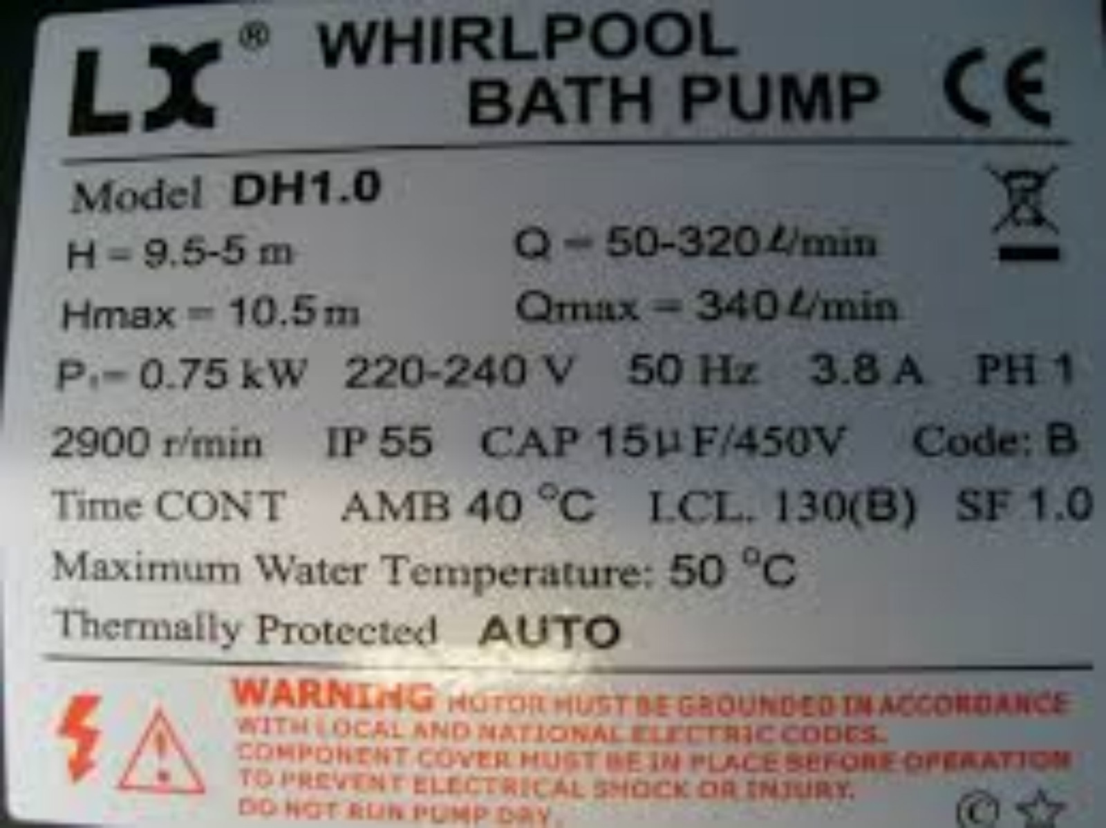 LX DH1.0 Hot Tub Circulation Pump for sale online | eBay UK