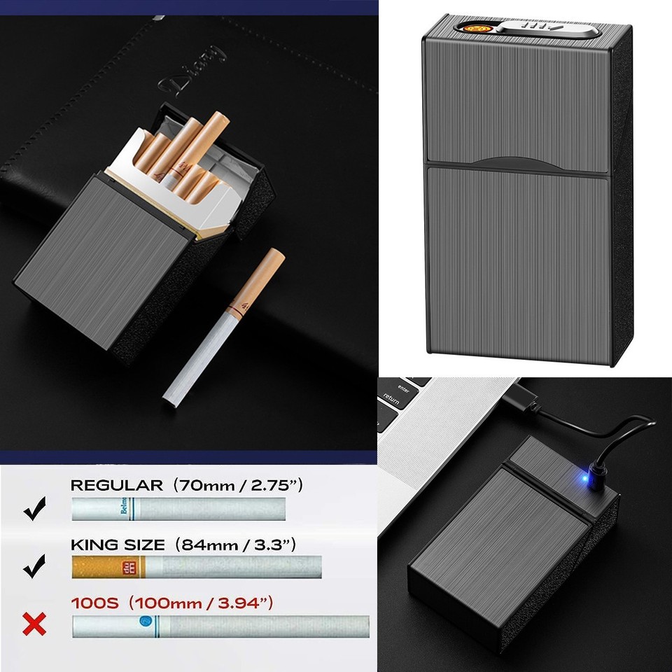Cigarette Case Tobacco Box w/Windproof Electric Flameless Lighter ...
