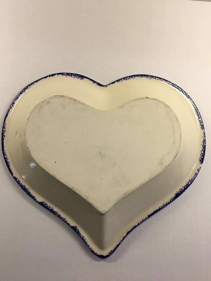 VTG Blue Heart Spongeware Heart Shaped Decorative Serving Dish Platter ...