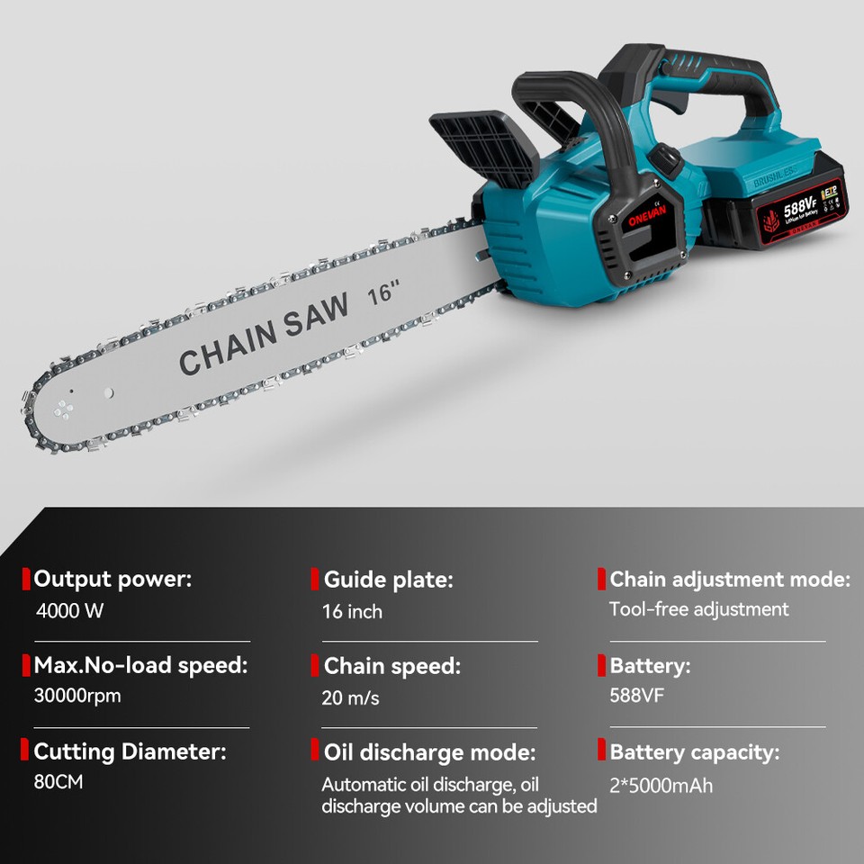 16" Cordless Chainsaw Brushless Electric Handheld Chain Saw With ...
