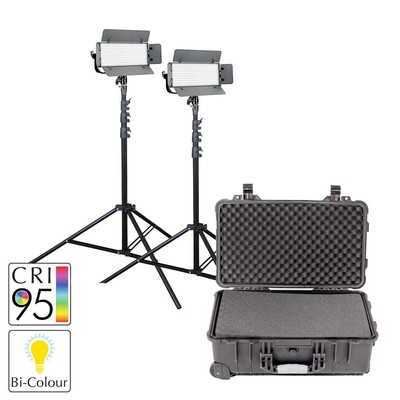 LED Bi-Colour Twin Kit Dimmable Portable Battery Powered Lighting Case ...