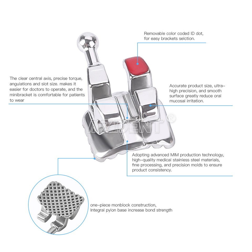 AZDENT Dental Orthodontic MIM Monoblock Brackets Braces Mini Roth/MBT ...