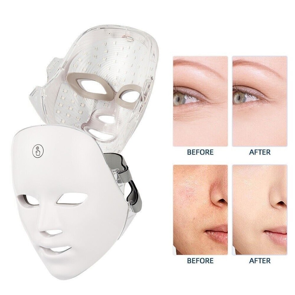 7 LED Light Photon Therapy Face Neck Mask Rejuvenation Skin Wrinkles ...