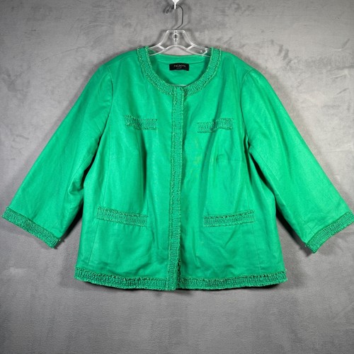 Talbots Blazer Jacket Women 20W Kelly Green Linen Blend 3/4 Sleeve ...