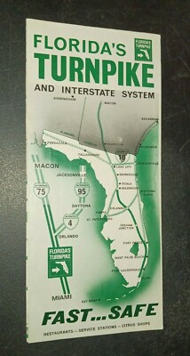 vintage 1960's Florida's Turnpike and Interstate System Map FAST SAFE ...