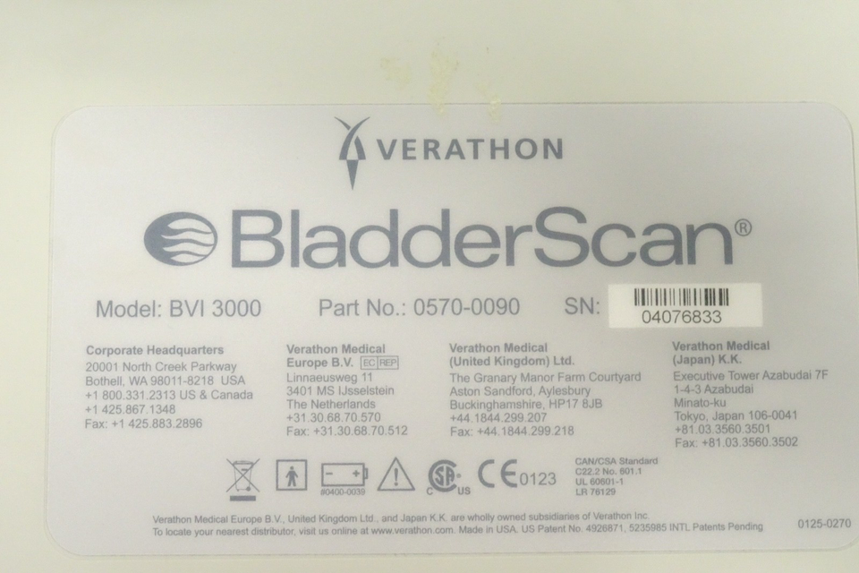 Verathon Bladderscan BVI 3000 0570-0090 w/ Probe Scanner | eBay