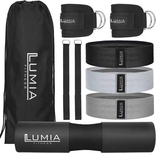7 Piece Glute Workout Kit, Barbell Squat Pad, 3 Fabric Resistance Bands ...