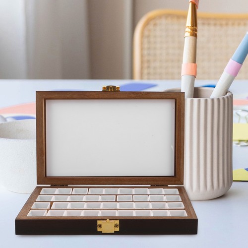 Portable Wooden Watercolor Mixing Tray - 36 Wells Palette Case Empty ...