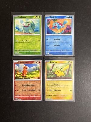 Charmander Squirtle Bulbasaur Pikachu Reverse Holo Kanto Pokemon 151 ...