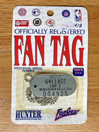 Rusty Wallace Memorabilia Fan Tag Fan Club 1996 NASCAR Dog Tag New Old ...