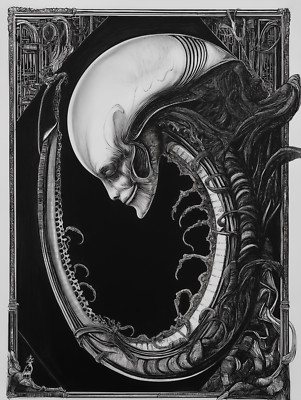 Biomechanical Alien Cradle Portrait in Black and White Poster 18x24in ...