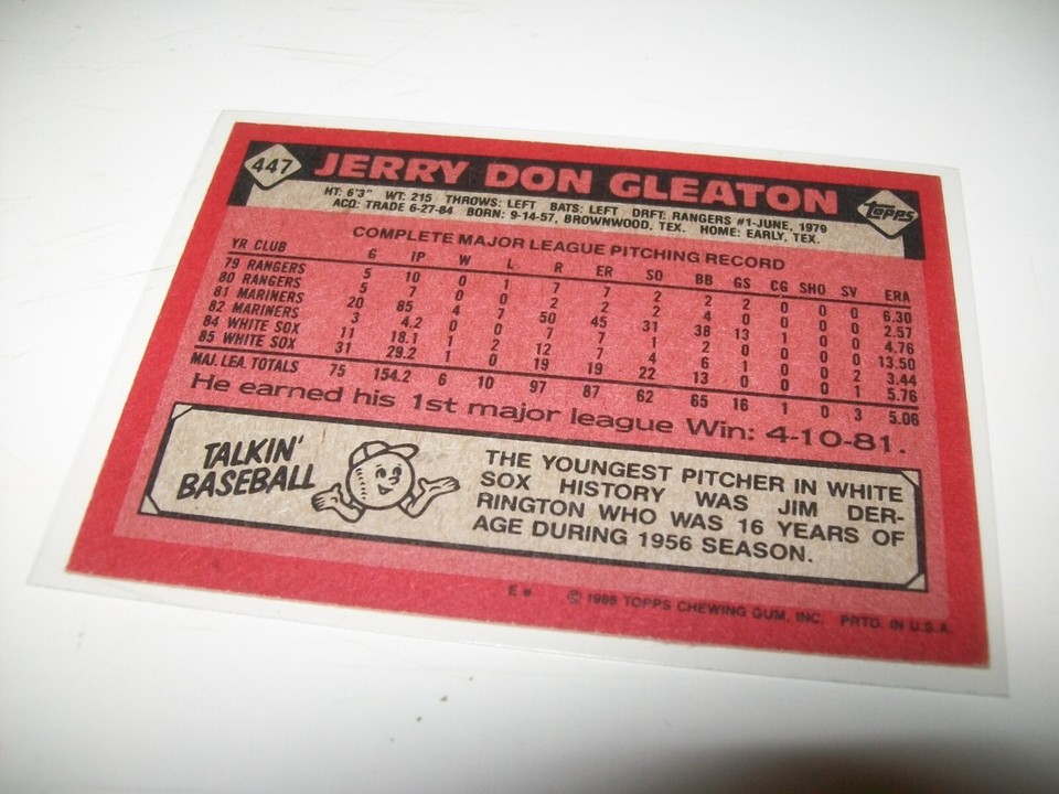 1986 TOPPS JERRY DON GLEATON AUTOGRAPH SIGNED AUTO #447 CHICAGO WHITE ...