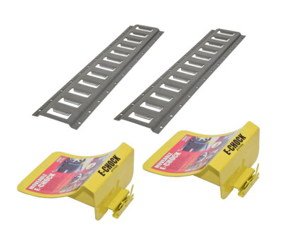 E-Chock Wheel Chocks w/ 5-Foot Metal Mounting Tracks, Yellow and Gray ...