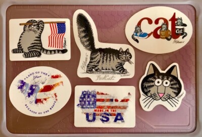 NEW VTG USA & B. KLIBAN Rare 6 BK Cat Sticker Decal LOT BAD CAT, COFFEE ...