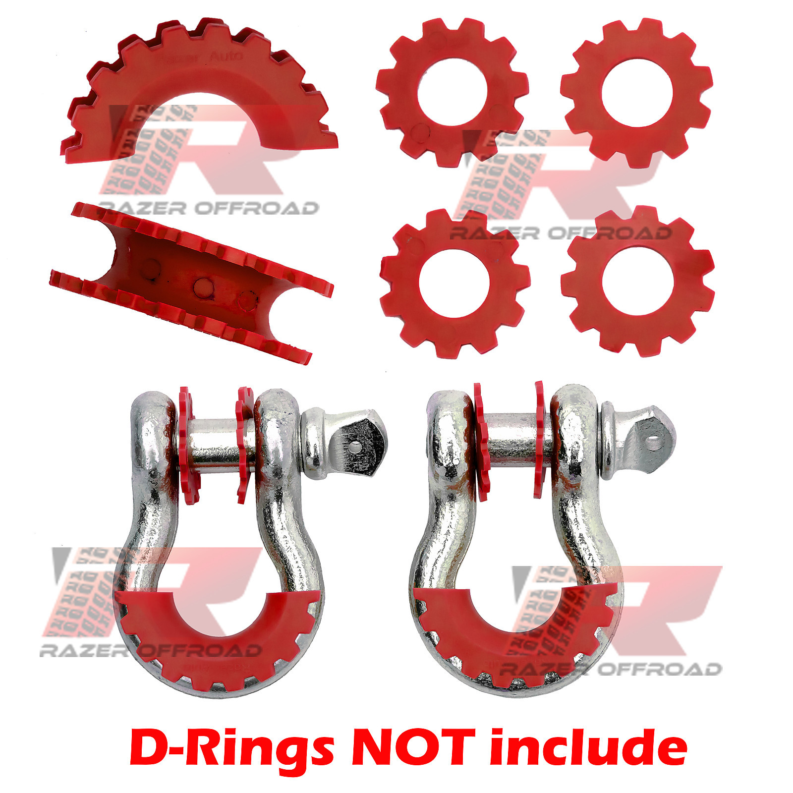 RED D-Ring Shackle Isolator & Washers 6pcs Kit Set Rattling Protection ...