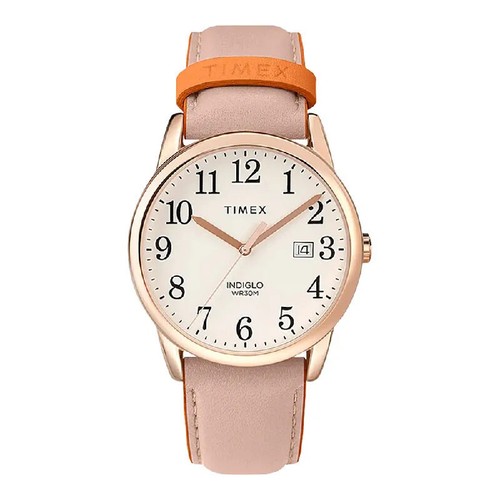 Timex Women's Easy Reader 38mm Pink/Orange Leather Strap Indiglo Watch ...