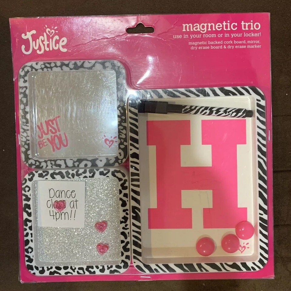 JUSTICE LOCKER JUST BE YOU MAGNETIC TRIO INITIAL “H” MIRROR/CORKBOARD ...