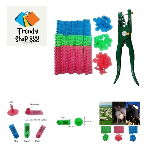 300PCS 001-100 Number Plastic Livestock Ear Tags Farm Animal Tags ID ...