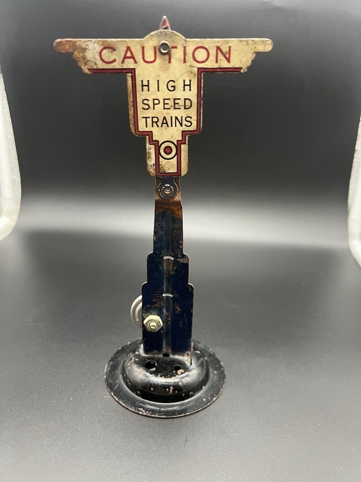 BLUE Vintage MARX Railroad Train Sign “Caution High Speed Trains" With ...