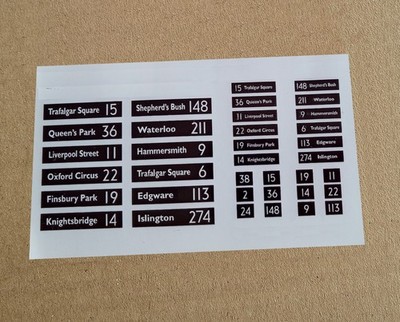 Customised London Bus Destination Display Decals for 1/76 models Self ...